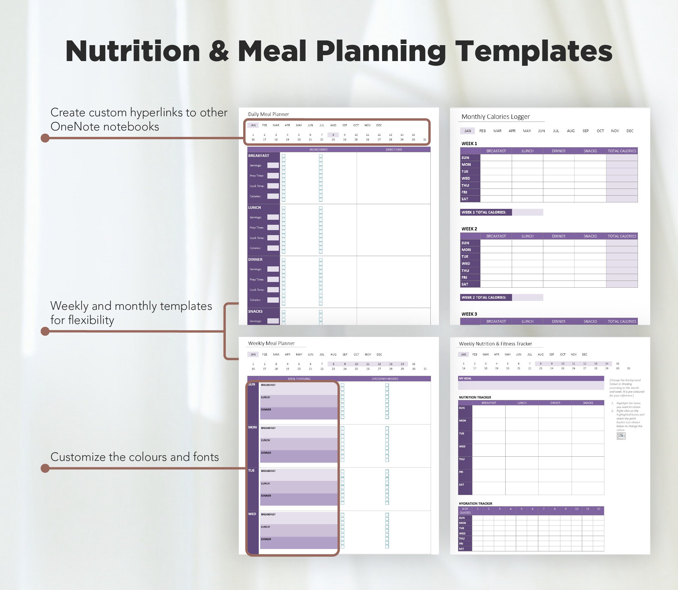 Weight Loss Tracker Onenote Templates Meal Planner Templates - Etsy