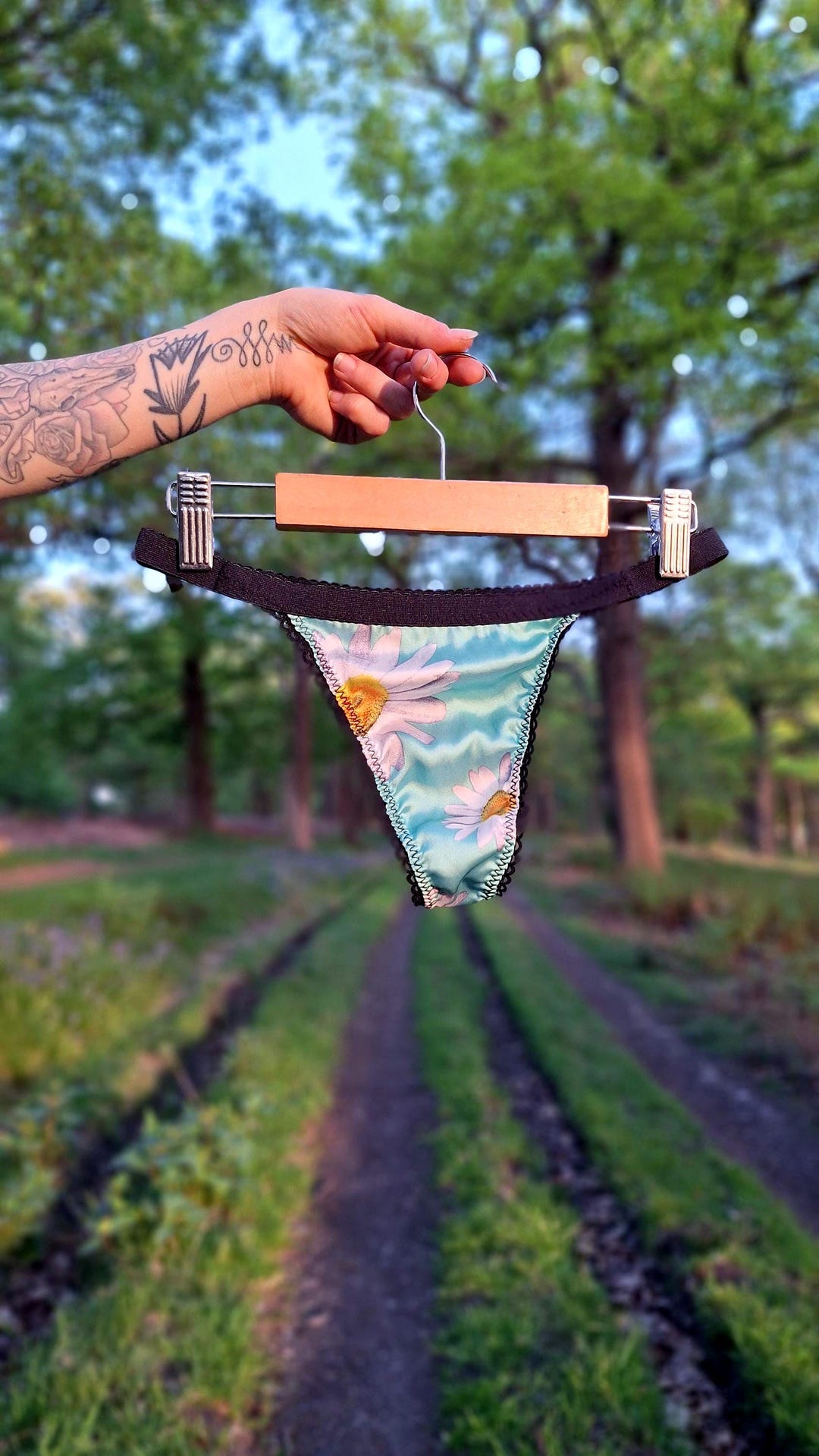 Daisy Satin Thong Floral Print Scrunch Style Picot Elastic - Etsy