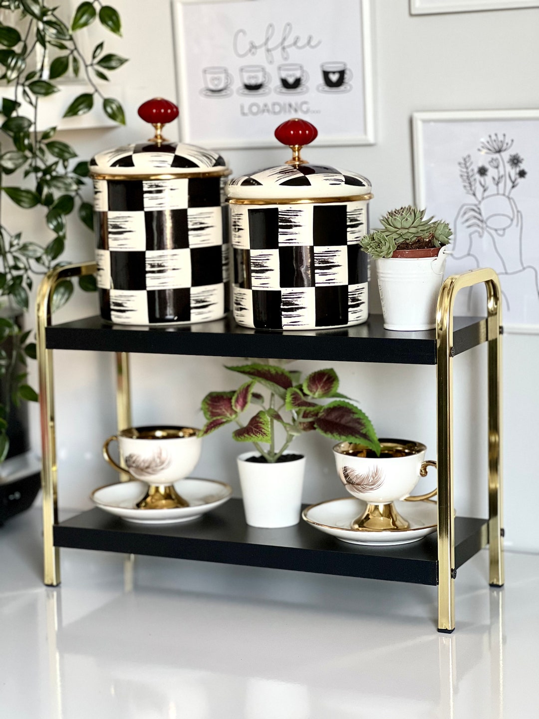 Metal Countertop Organizer Wooden Shelf Bathroom Kitchen - Etsy