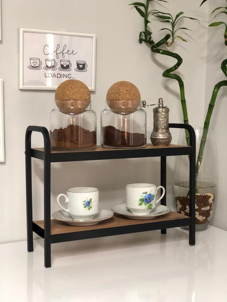 Metal Countertop Organizer Wooden Shelf Bathroom Kitchen - Etsy