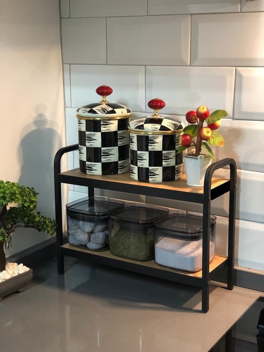 Metal Countertop Organizer, Wooden Shelf, Bathroom Kitchen Shelf, Party ...