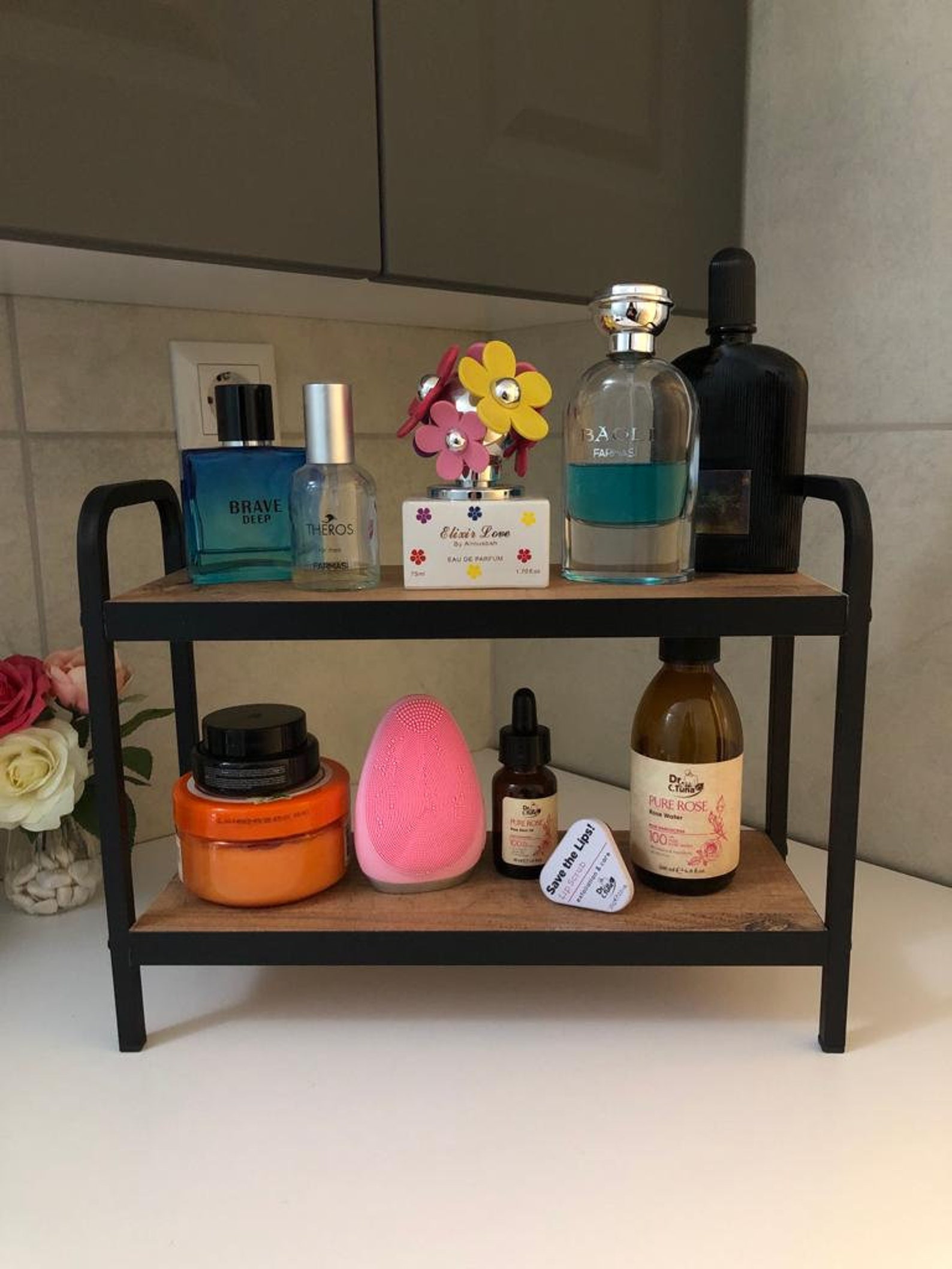 Metal Countertop Organizer Wooden Shelf Bathroom Kitchen - Etsy