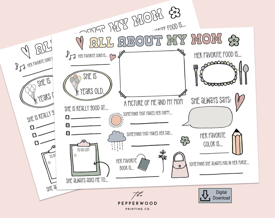 All About My Mom Mother's Day Printable, Gift for Mom From Kids, Mom ...