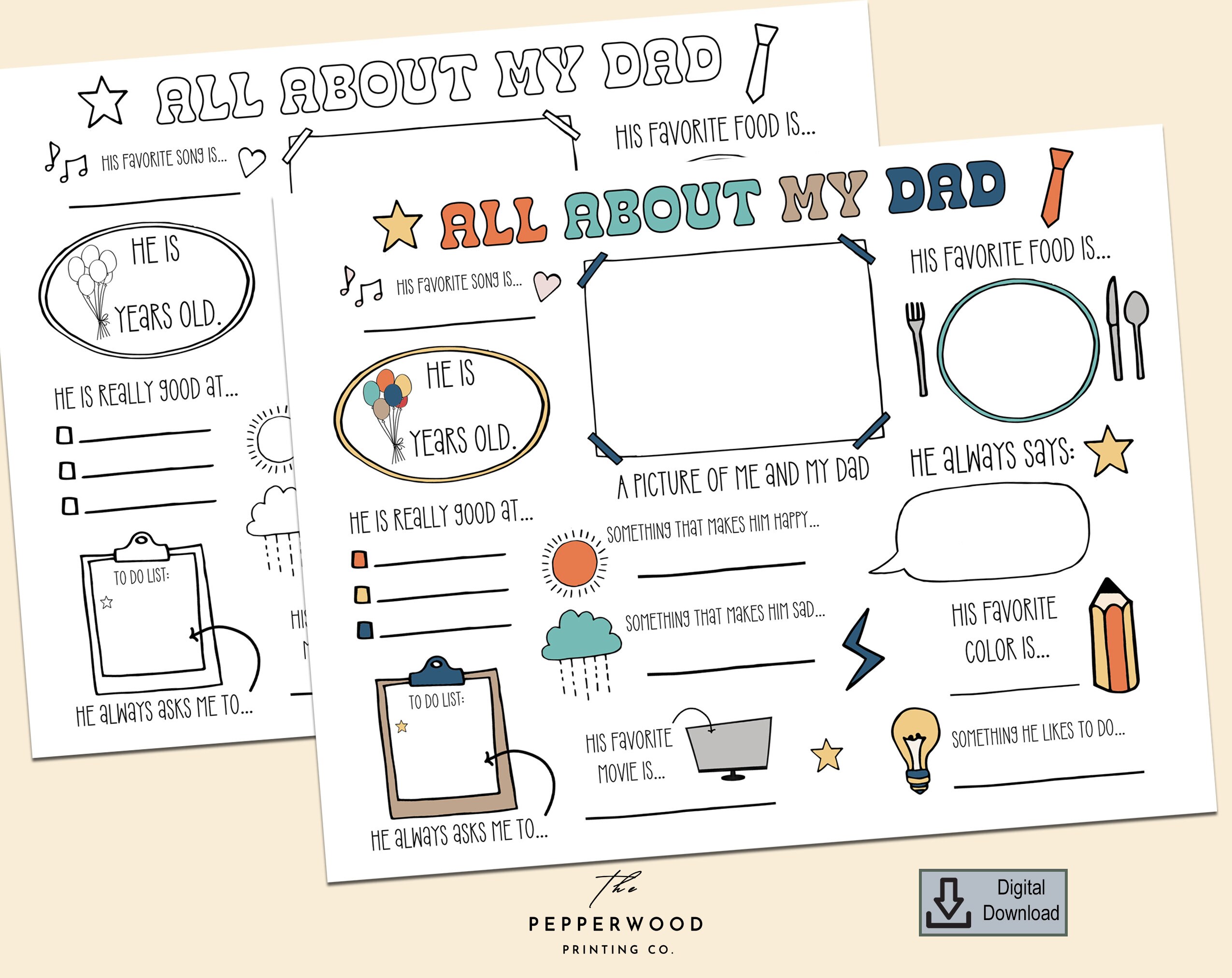 All About My Dad Father's Day Printable, Birthday Gift for Dad From ...
