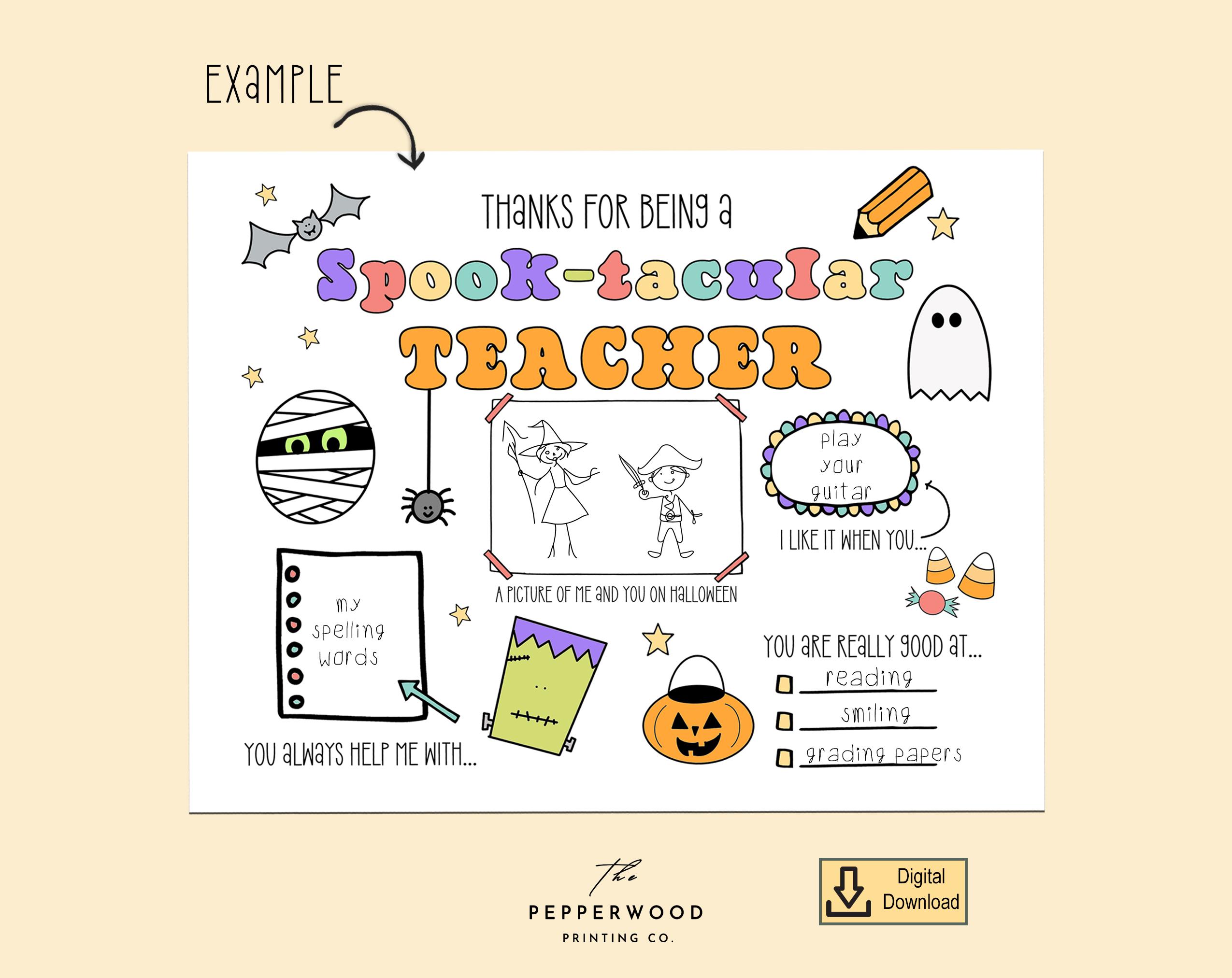 Halloween Teacher Appreciation Coloring Page, Spooky Gift (digital ...