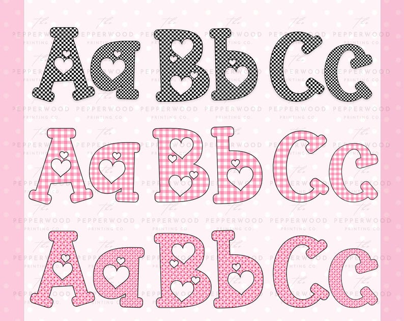 Valentine Doodle Alphabet Clipart: Pink Letters & Numbers (PNG) - Etsy