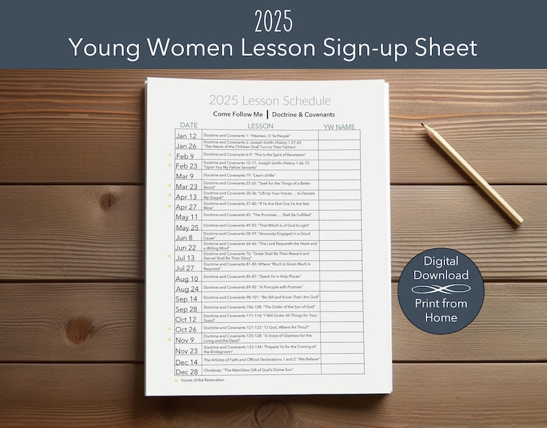 2025 Young Women Lesson Schedule Sign-up Sheet (digital Download) - Etsy