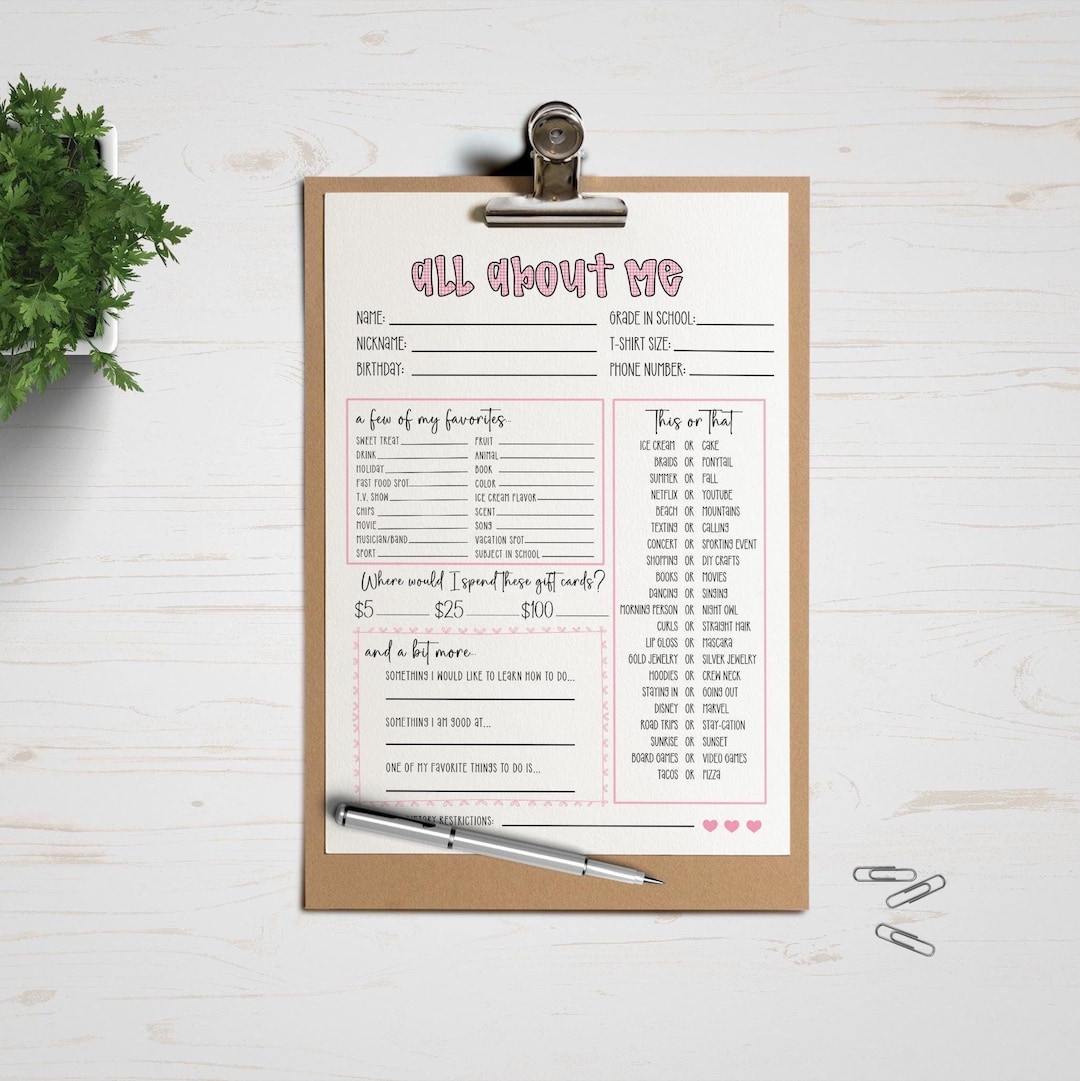 All About Me Questionnaire: Girls Camp Printable (PDF) - Etsy