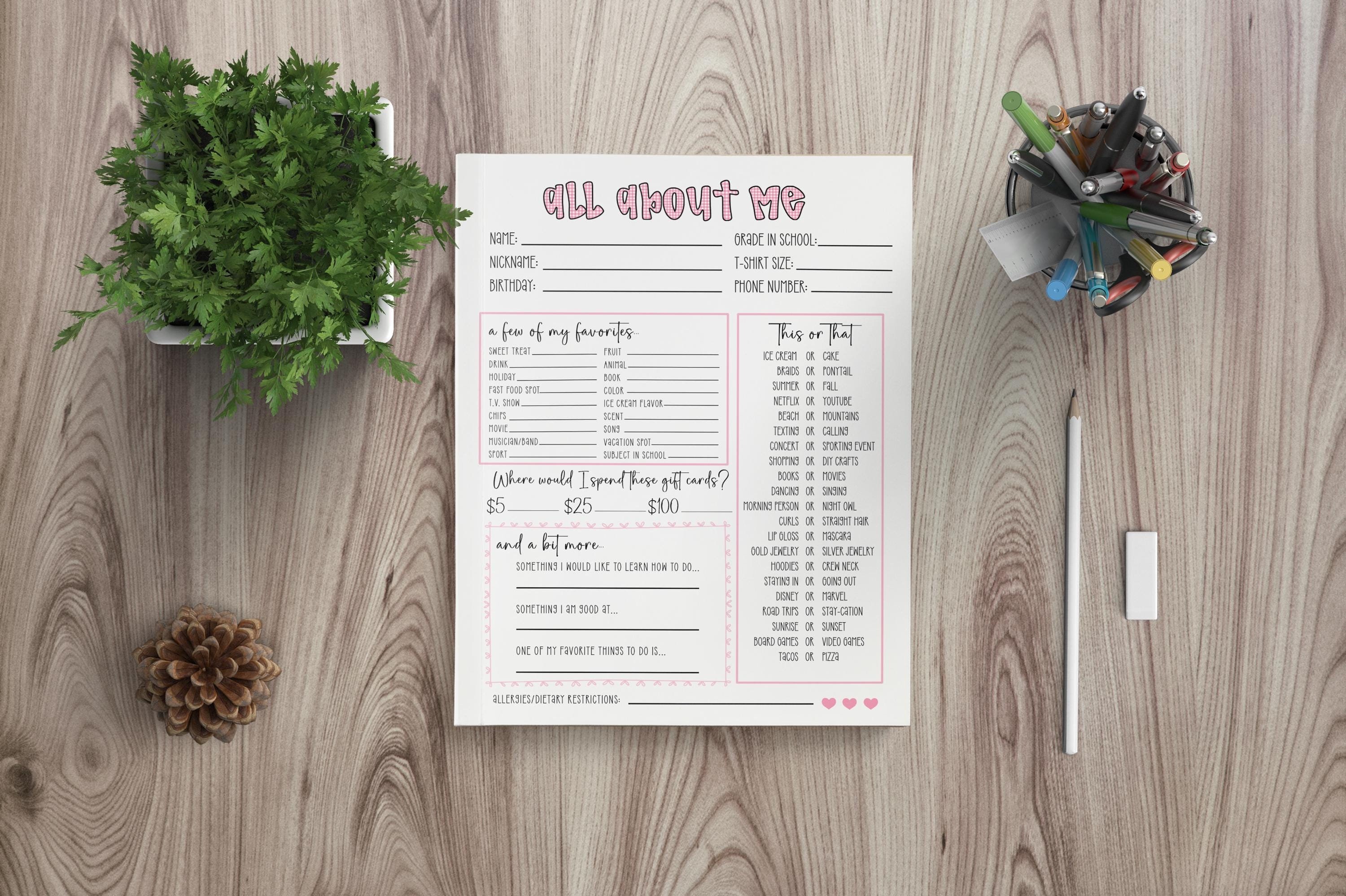 All About Me Questionnaire: Girls Camp Printable (PDF) - Etsy