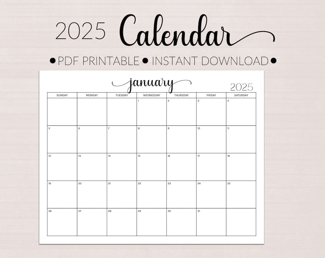 2025 Monthly Printable Calendar: Landscape Planner (PDF Download) - Etsy