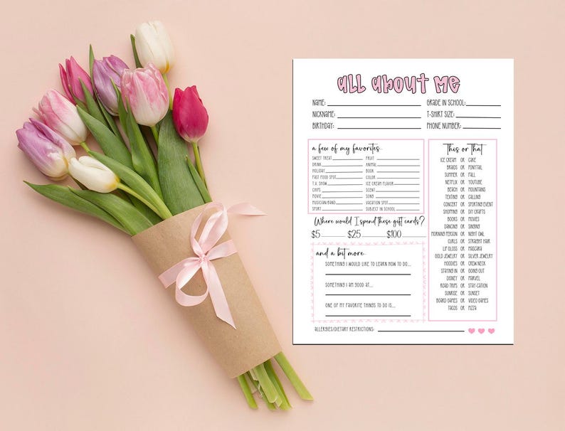 All About Me Questionnaire: Girls Camp Printable (PDF) - Etsy