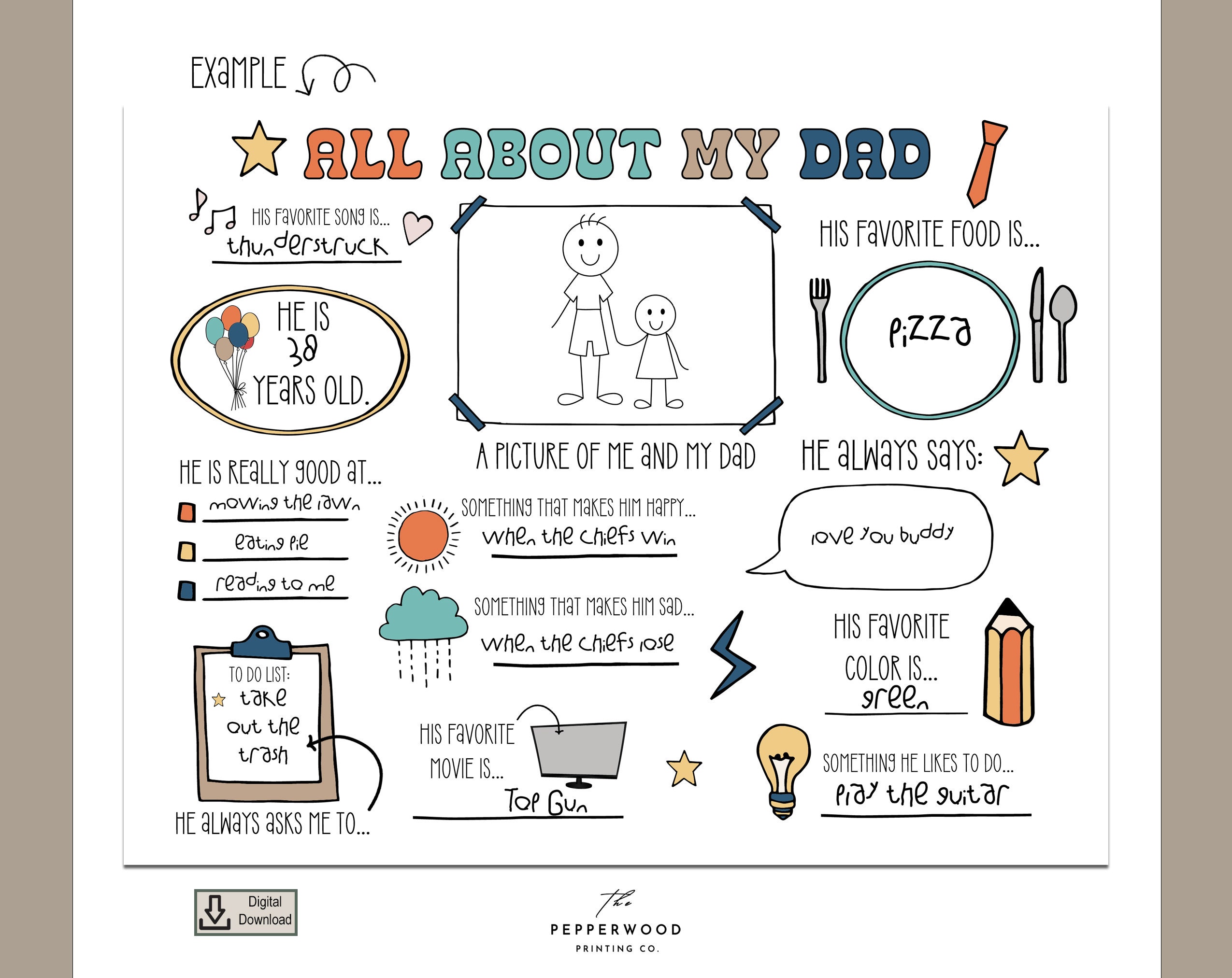 All About My Dad Father's Day Printable, Birthday Gift for Dad From ...