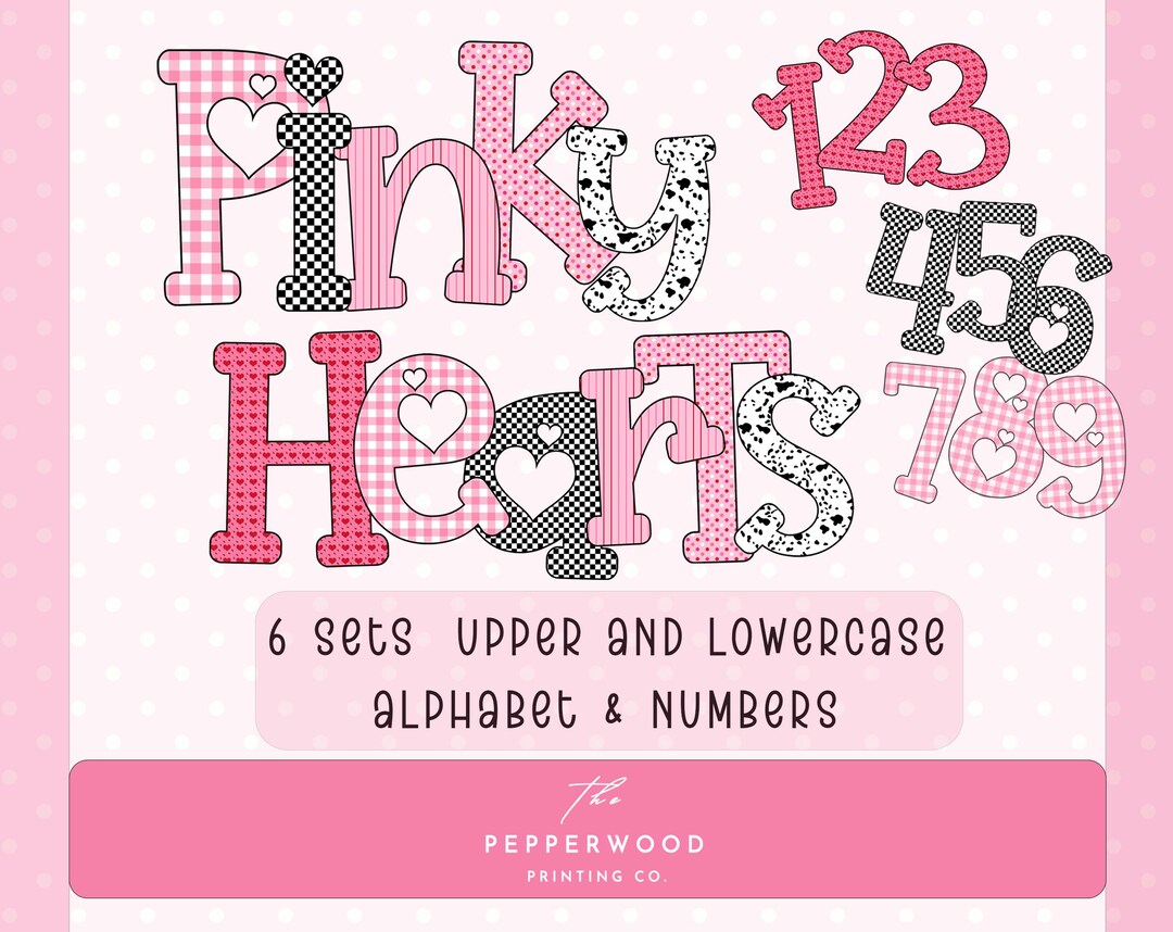 Valentine Doodle Alphabet Clipart: Pink Letters & Numbers (PNG) - Etsy