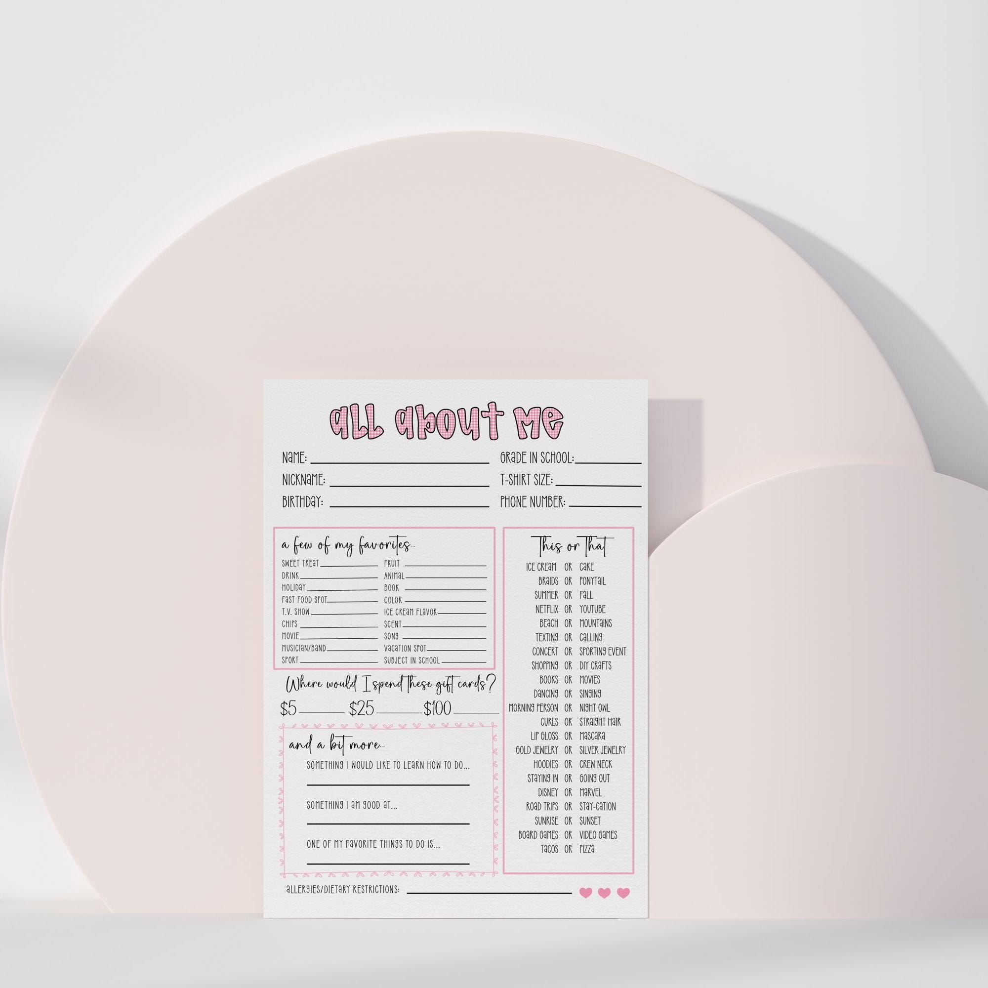 All About Me Questionnaire: Girls Camp Printable (PDF) - Etsy