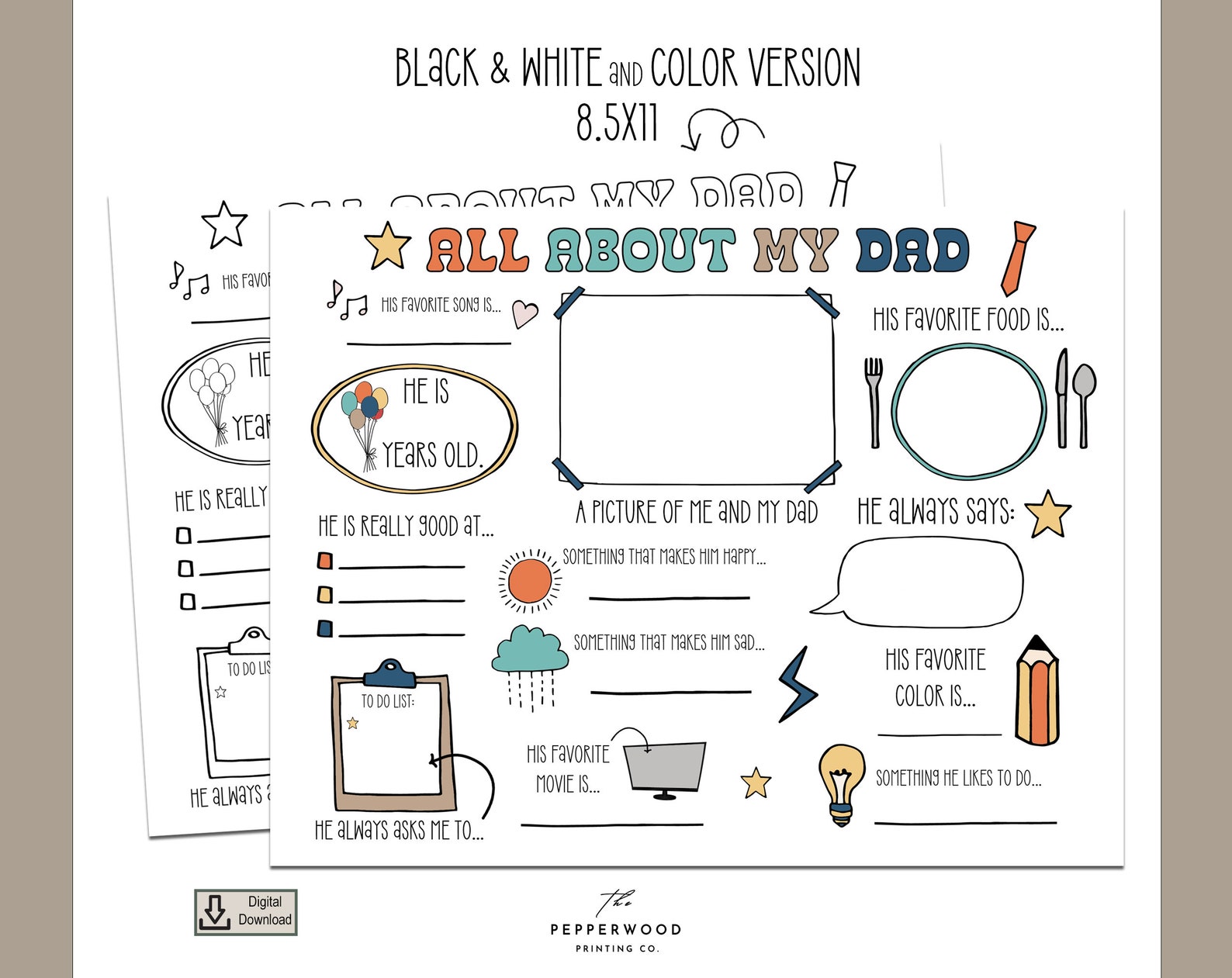 All About My Dad Father's Day Printable, Birthday Gift for Dad From ...