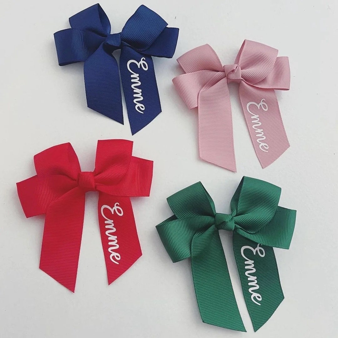 Girls Personalised Hair Bow - Etsy UK