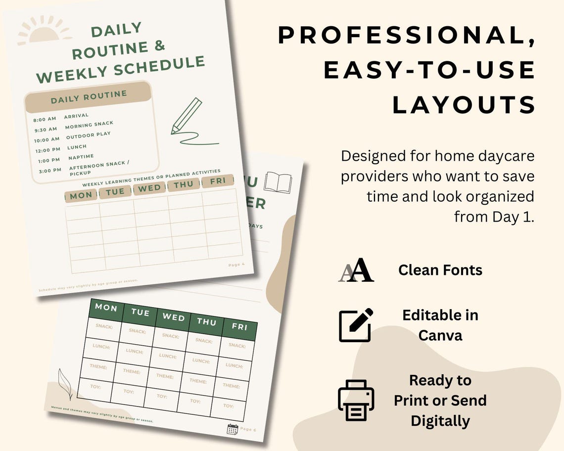 Home Daycare Welcome Packet + Parent Handbook | Canva Template for ...