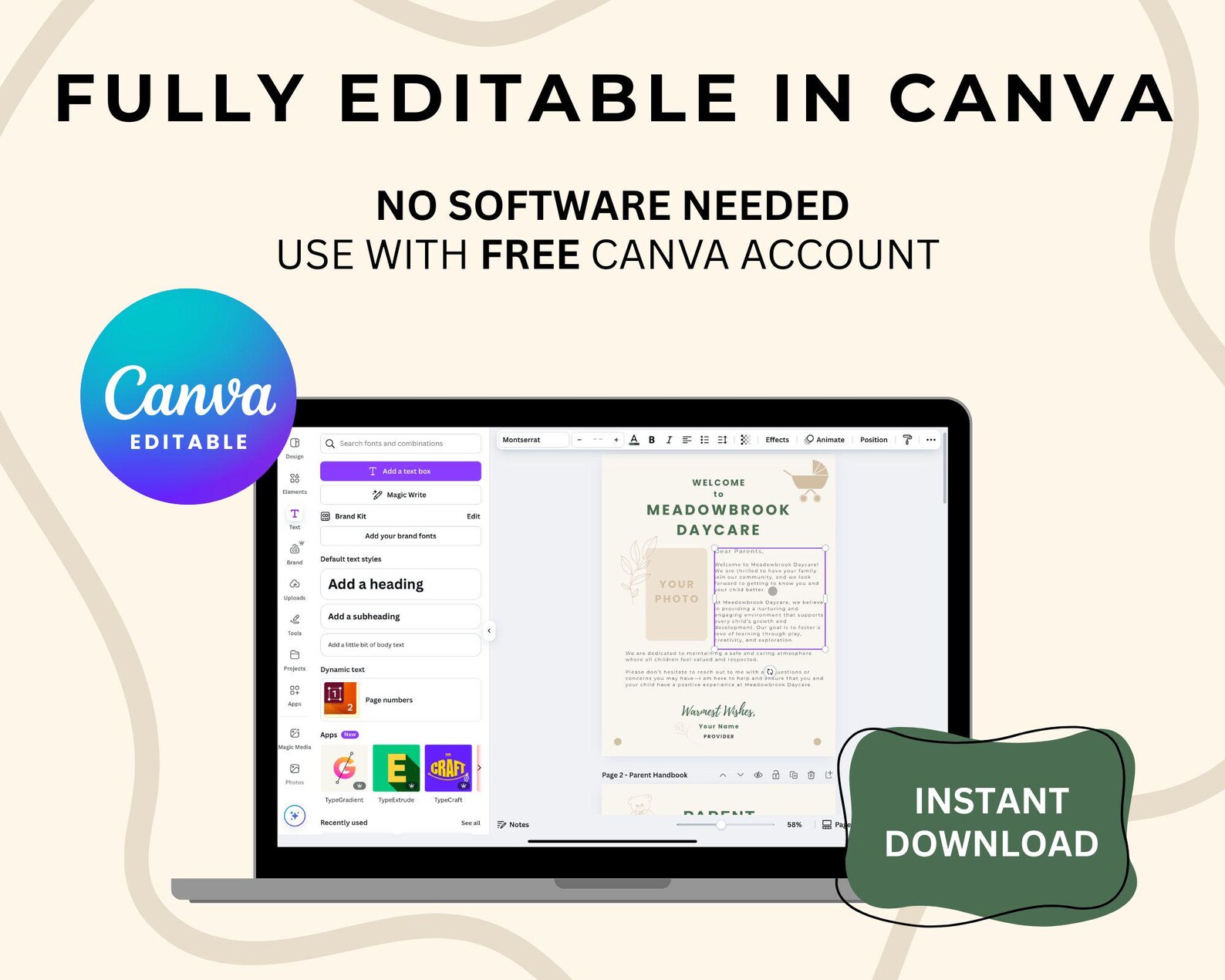 Home Daycare Welcome Packet + Parent Handbook | Canva Template for ...