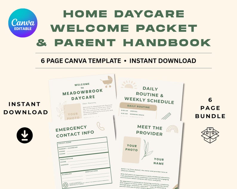 Home Daycare Welcome Packet + Parent Handbook | Canva Template for ...
