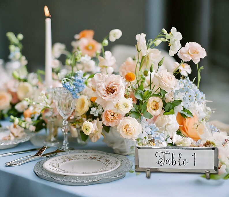 Set of 12 Modern Luxe Wedding Table Numbers, Engraved Mirrored Beveled ...