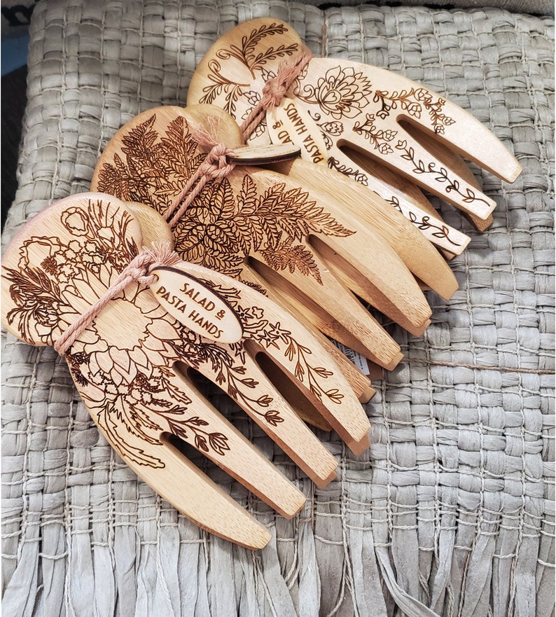 Toss Salad Hands Pasta Server Set Engraved Salad & Pasta Tongs ...