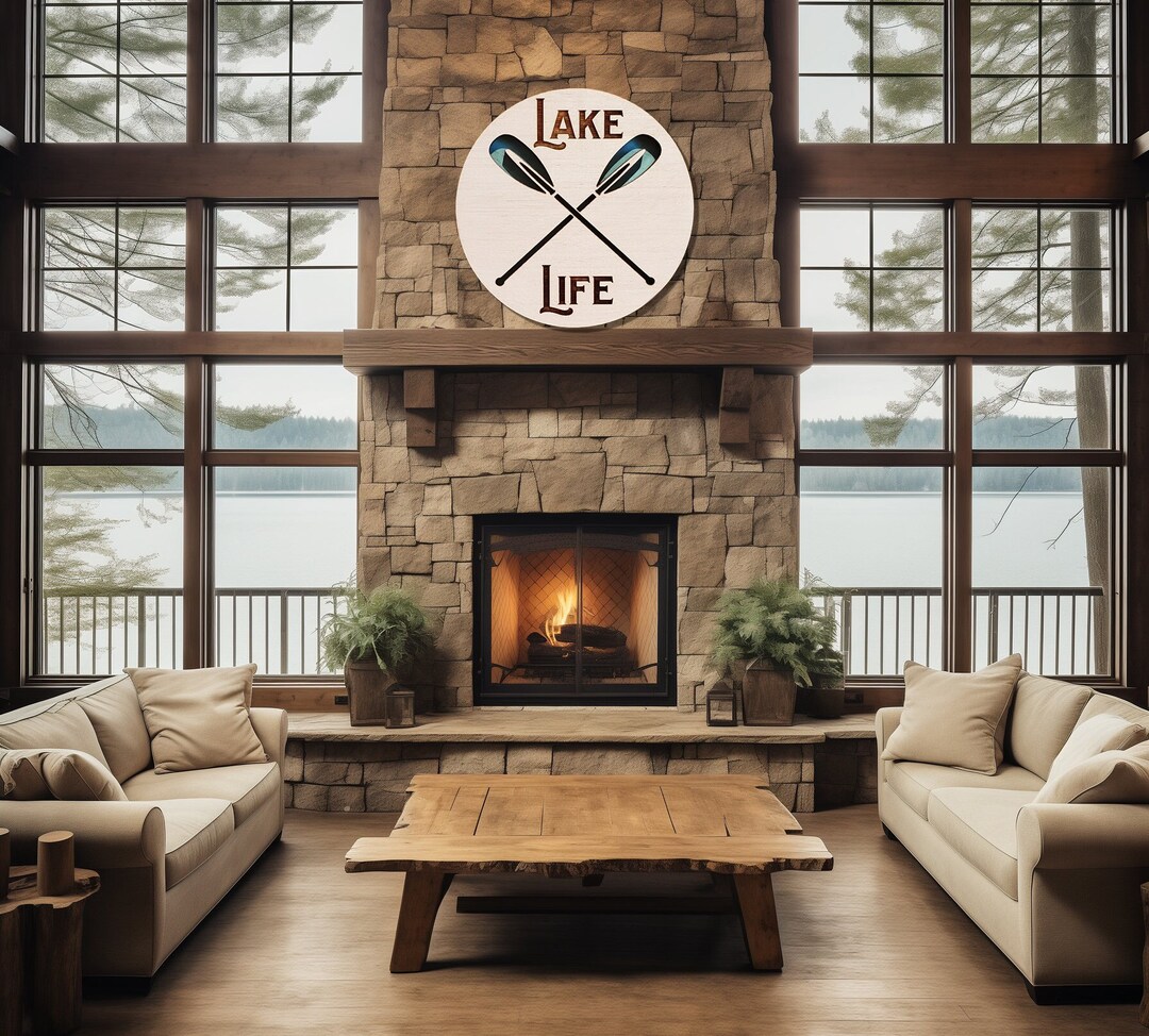 Lake Life Theme Laser Engraved Art Round Wood Sign, Unique High Quality ...