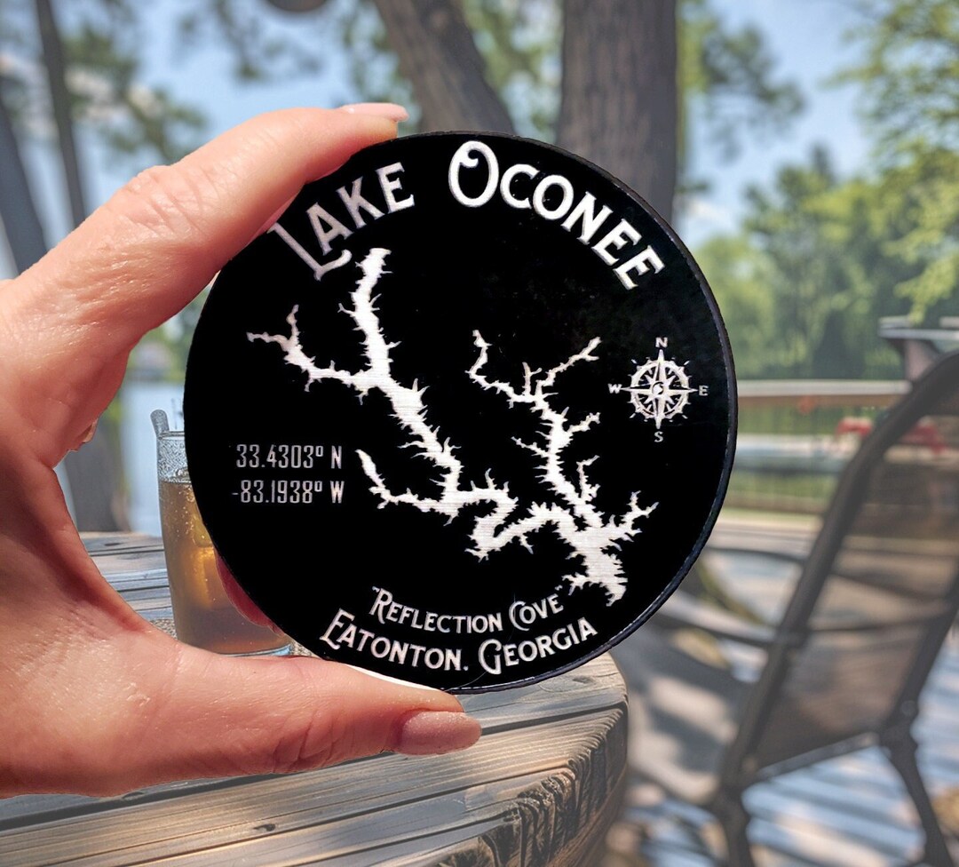 Custom Lake Map Art Drink Coaster Set, Engraved Personalized Family ...