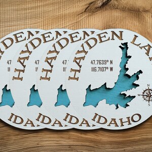Set of 4 Custom Lake Map Art Drink Coasters, Lake House Houseboat ...