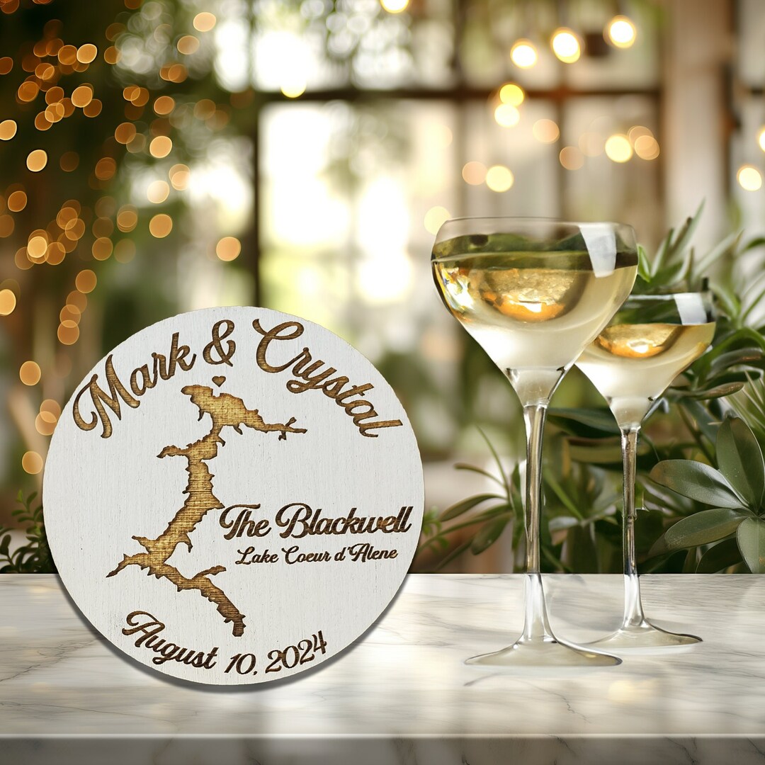 5 Personalized Engraved Lake Wedding Coasters, Lake Map Art, Custom ...
