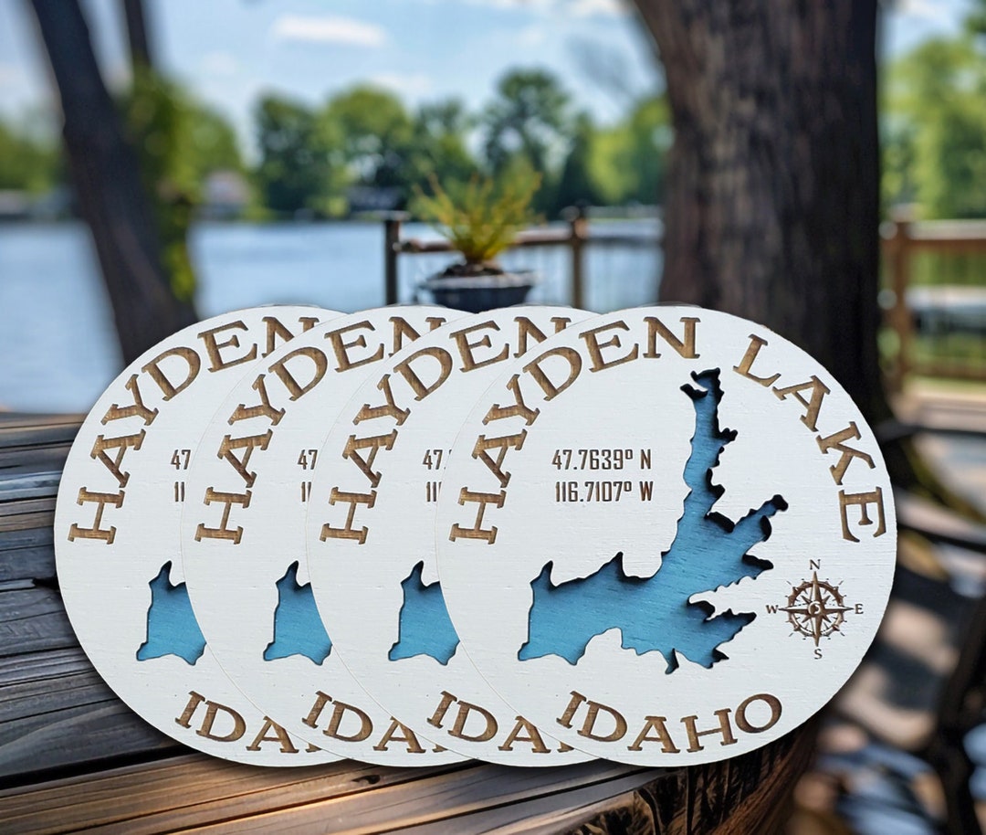 Set of 4 Custom Engraved 3D Lake Map Art Beverage Coasters, Lake House ...