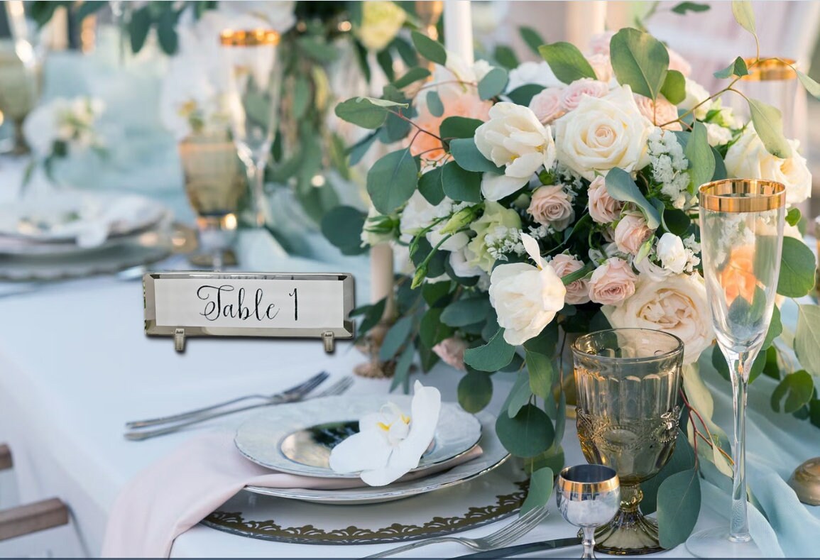 Modern Luxe Custom Table Numbers Signs for Wedding, Mirrored Beveled ...
