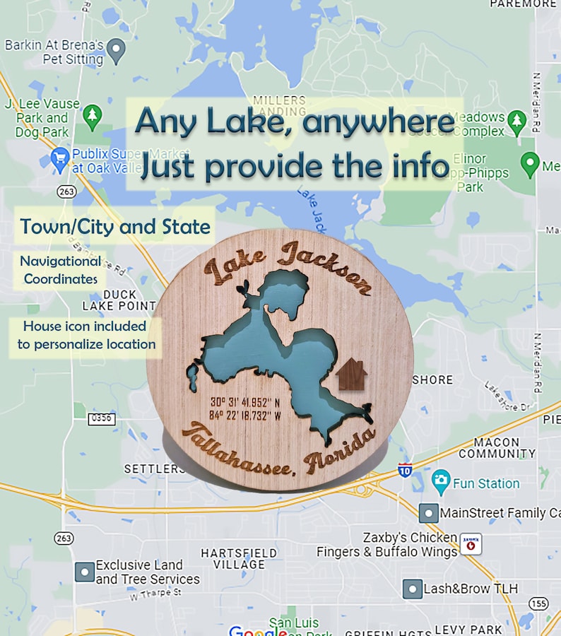 Lake Fish Info Custom 3D Lake Art Map Round Wood Sign Fathers Day ...