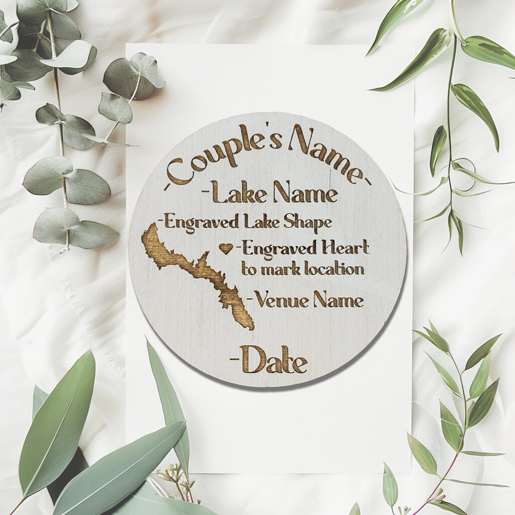 5 Personalized Engraved Lake Wedding Coasters, Lake Map Art, Custom ...