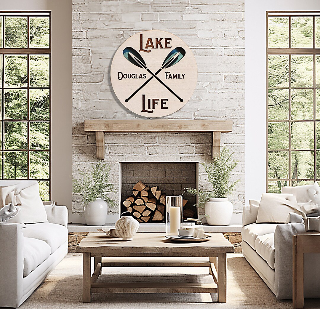 Lake Life Decor Custom Family Name Round Wood Wall Sign, Lakehouse ...