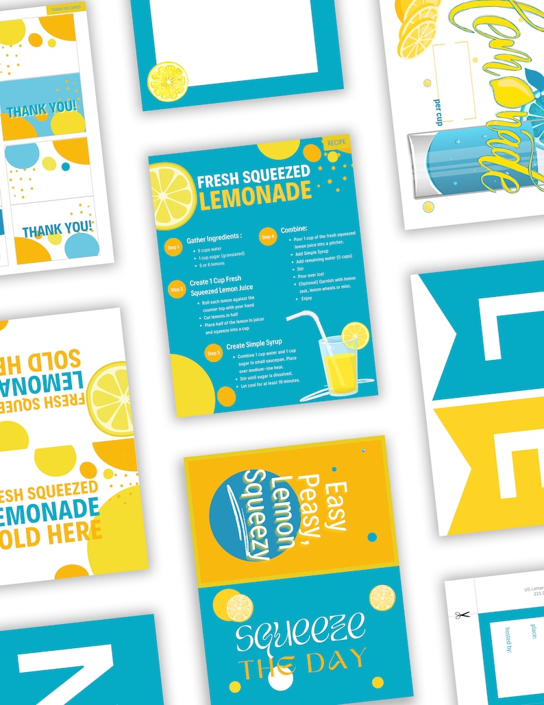 Fresh Squeezed Lemonade Stand Kit, Teal & Yellow, Printable PDF ...