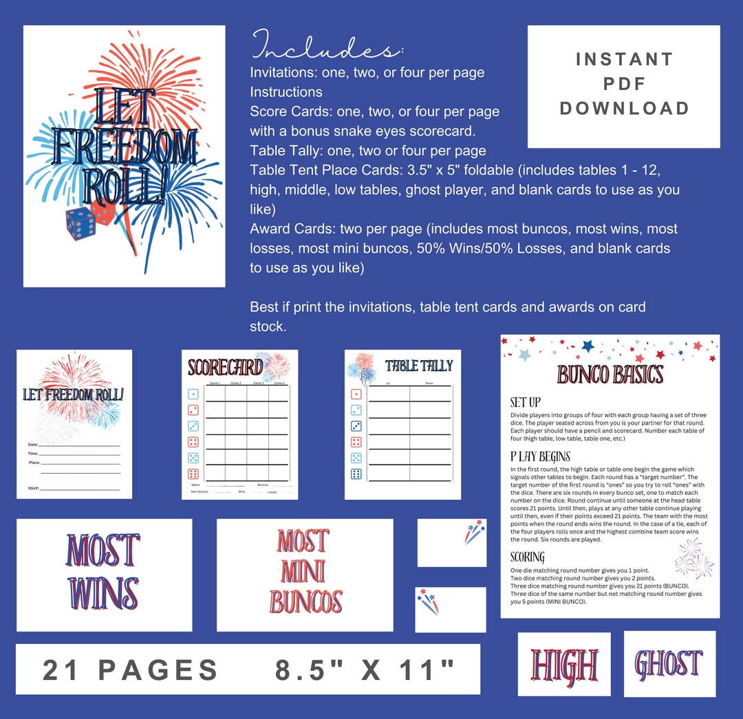 Patriotic Bunco Game Set: 4th of July Party (PDF File) - Etsy