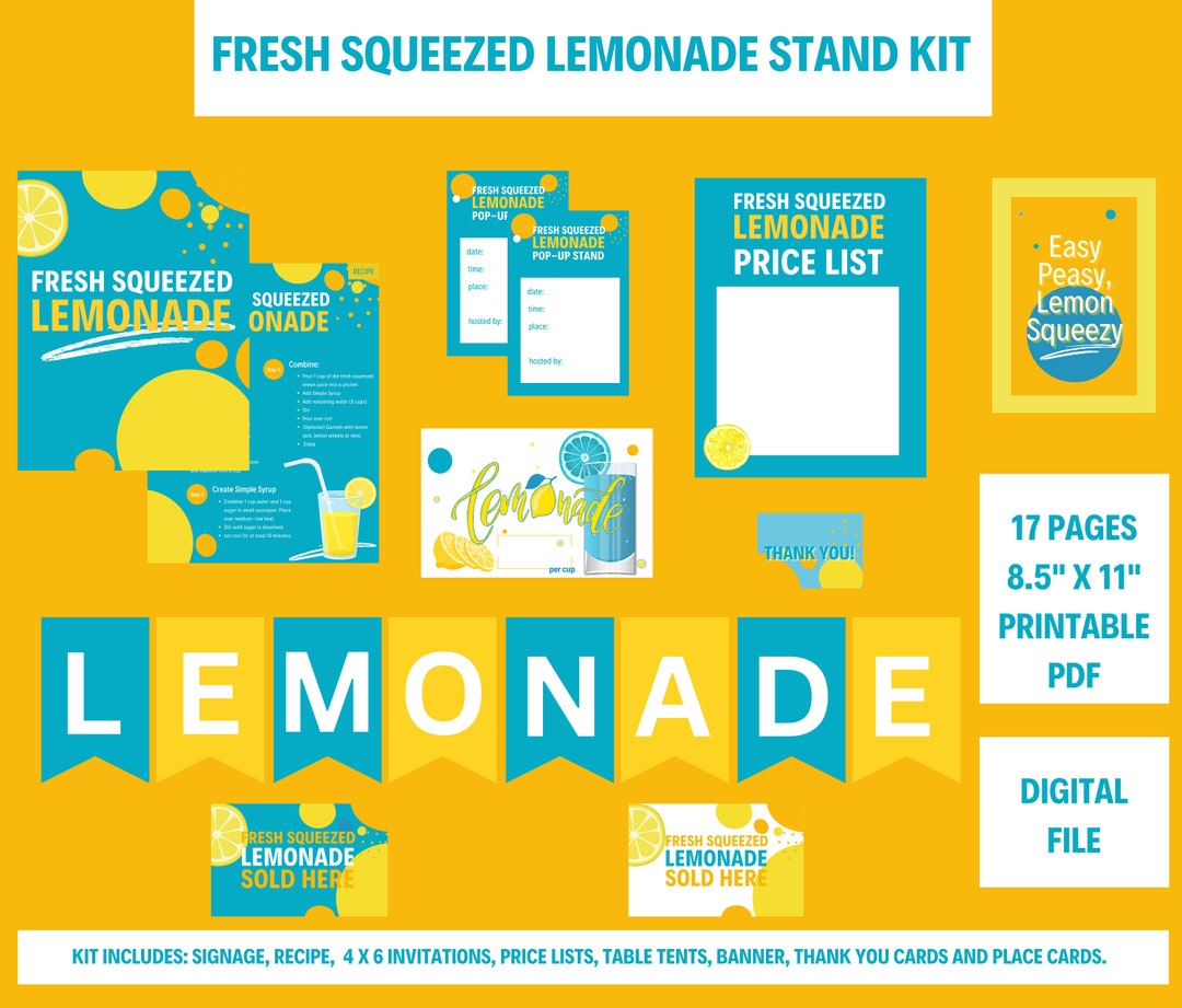 Fresh Squeezed Lemonade Stand Kit, Teal & Yellow, Printable PDF ...