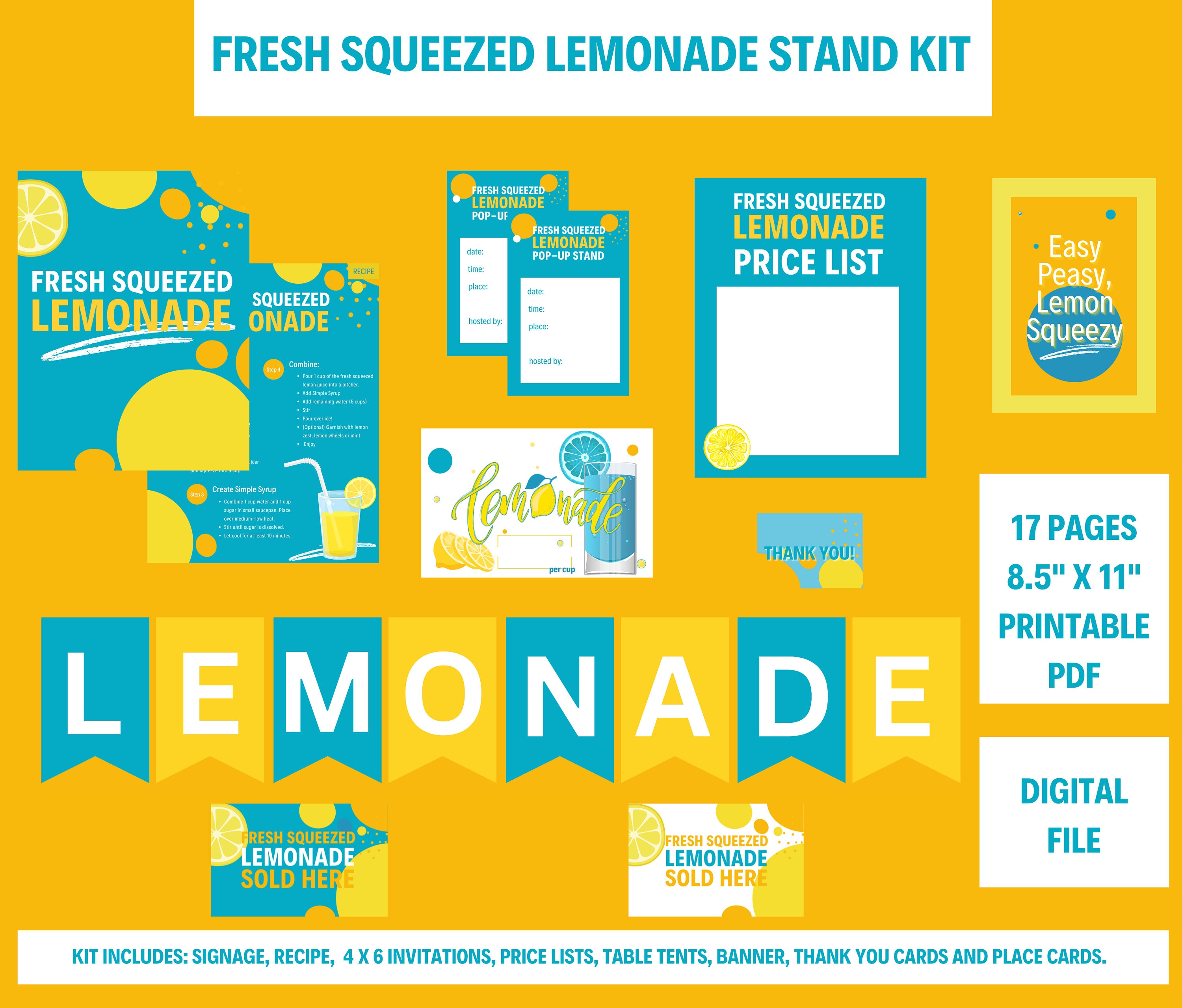 Fresh Squeezed Lemonade Stand Kit, Teal & Yellow, Printable PDF ...