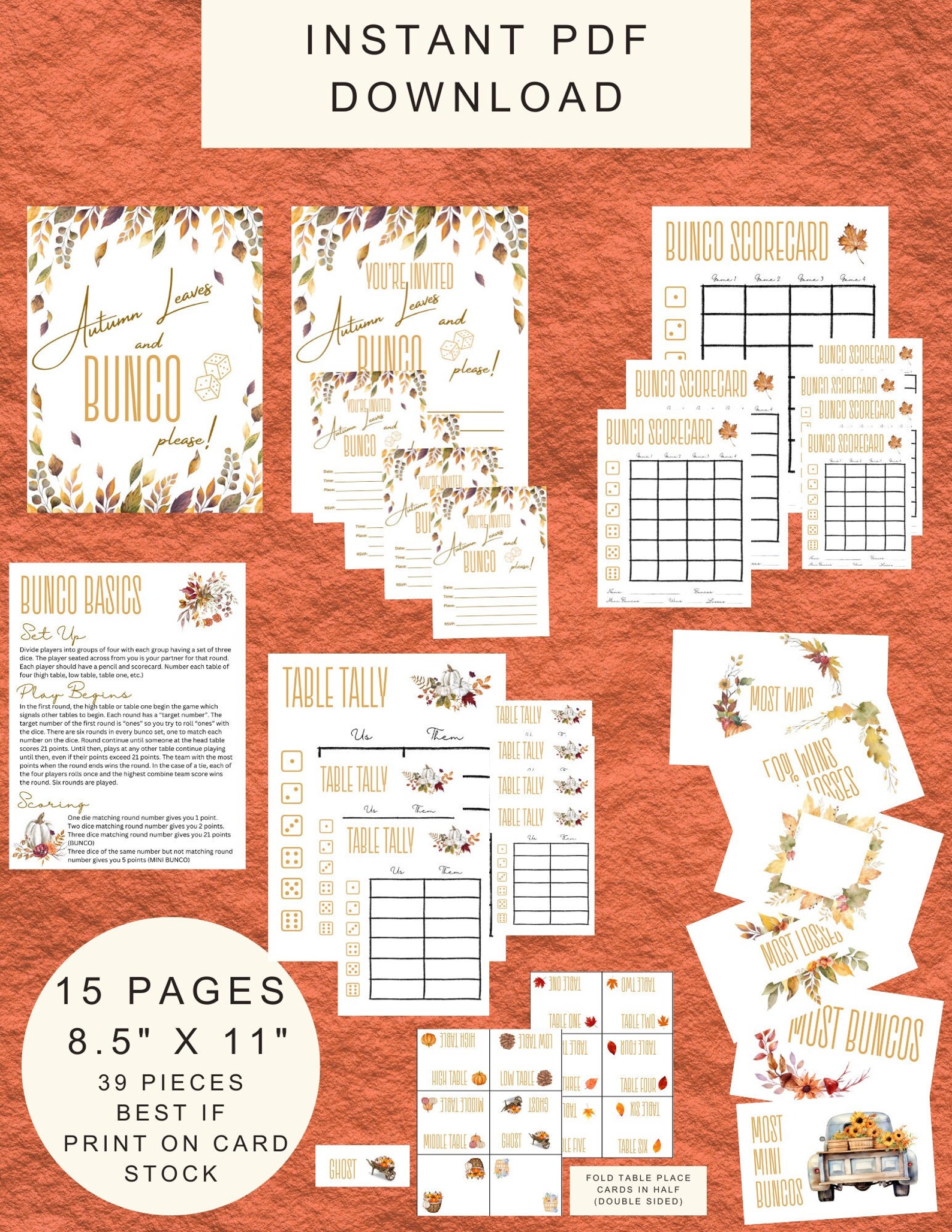 Autumn Bunco Printable Set: Fall Leaves Theme (digital Download) - Etsy