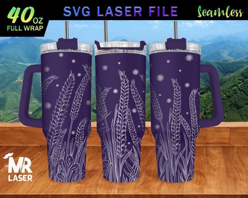 Wheat Plant Laser Engraved Full Wrap Design for 40oz Tumbler, Plant SVG ...