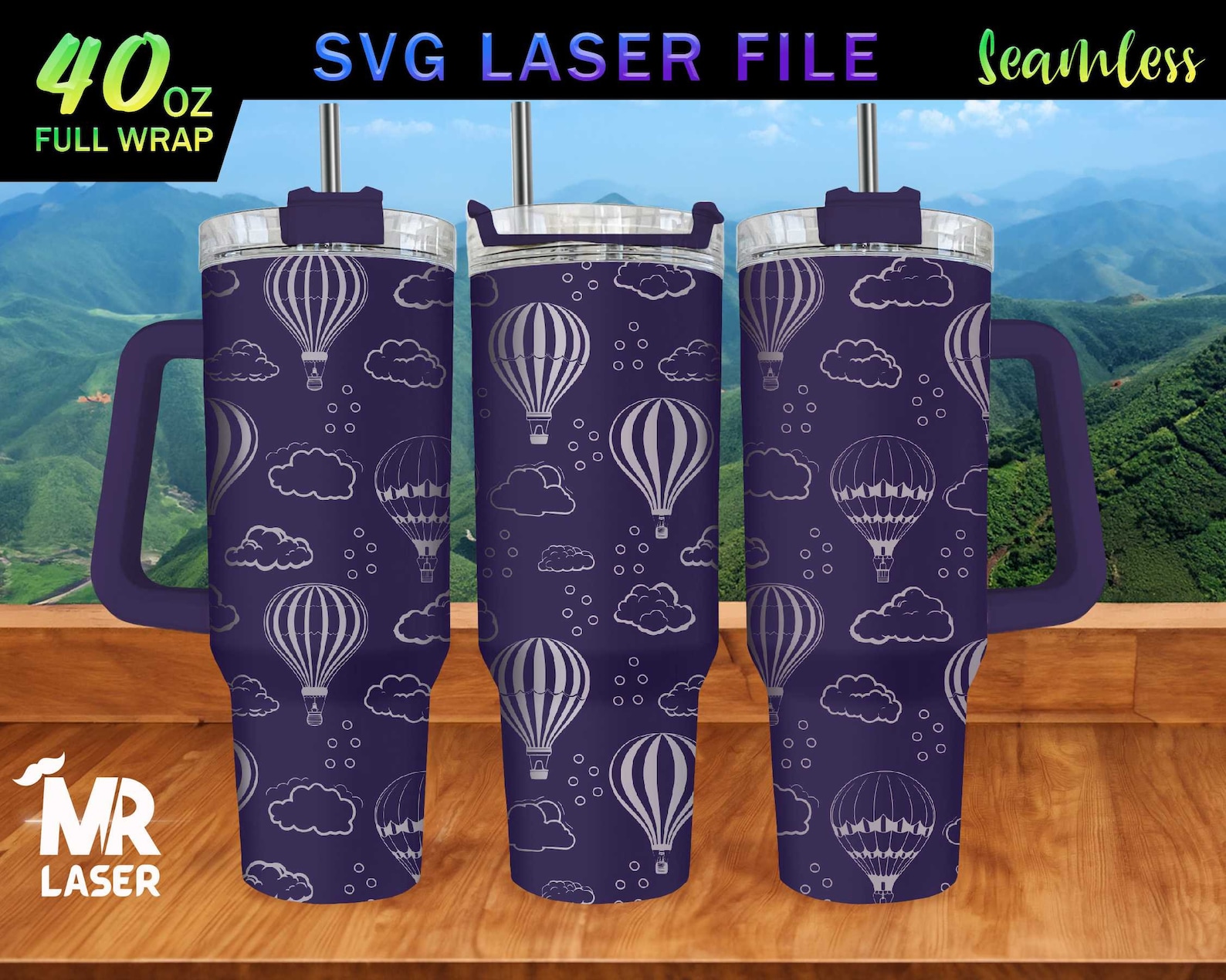 Hot Air Balloon Laser Engraved Full Wrap Design for 40oz Tumbler, Hot ...