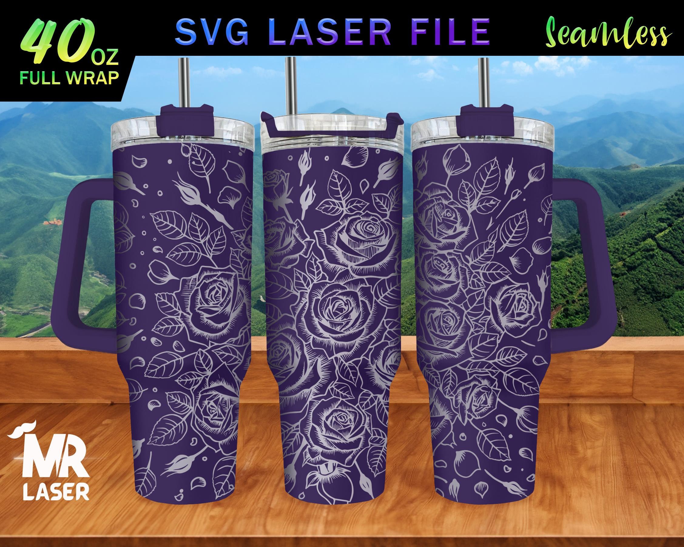 Rose Pattern V3 Laser Engraved Full Wrap Design for 40 Oz Tumbler, Rose ...