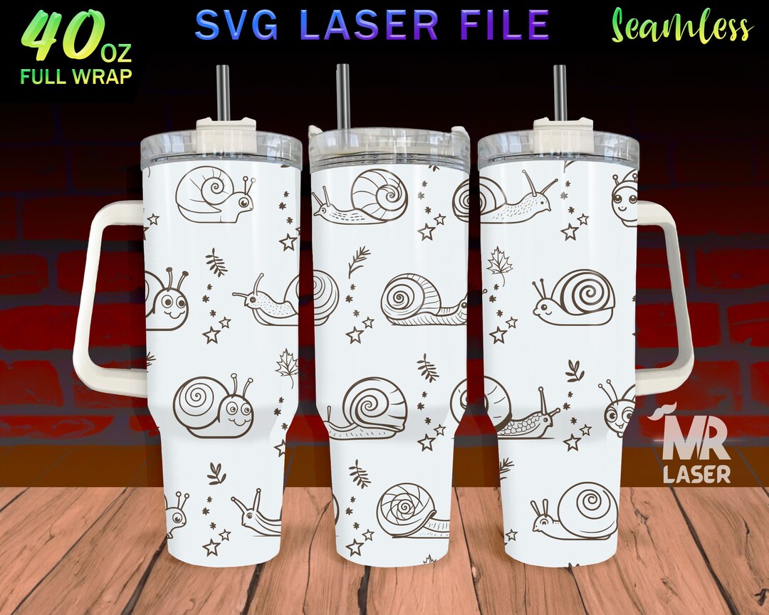 Cute Snail Laser Engraved Full Wrap Design for 40oz Tumbler, Cute Snail ...