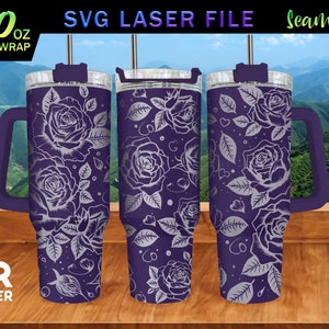 Rose Pattern Laser Engraved Full Wrap Design for 40 Oz Tumbler, Rose ...