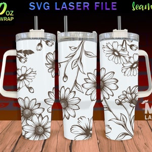 Daisy Laser Engraved Full Wrap Design for 40 Oz Tumbler, Tumbler Wrap ...