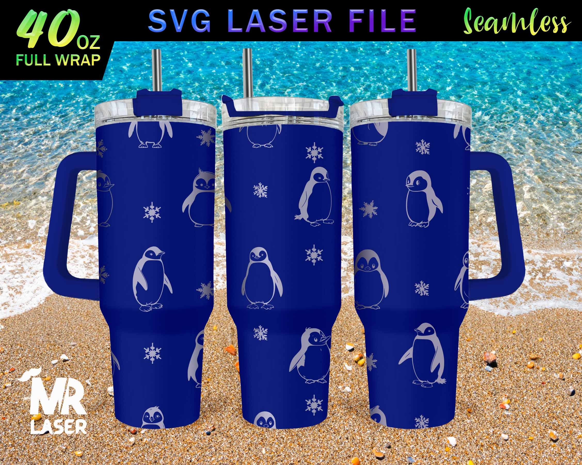 Cute Penguin Laser Engraved Full Wrap Design for 40 Oz Tumbler, Tumbler ...