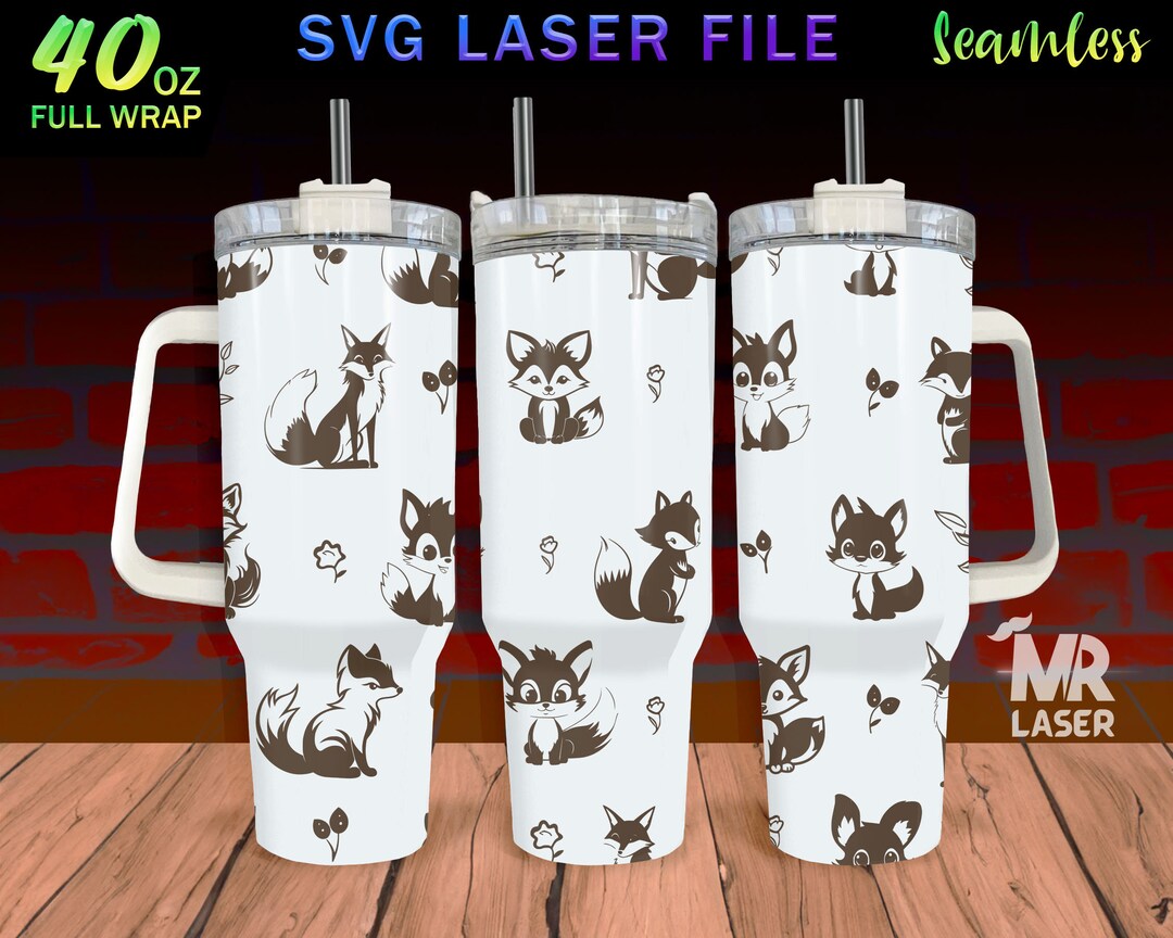 Cute Fox Laser Engraved Full Wrap Design for 40 Oz Tumbler, Tumbler ...