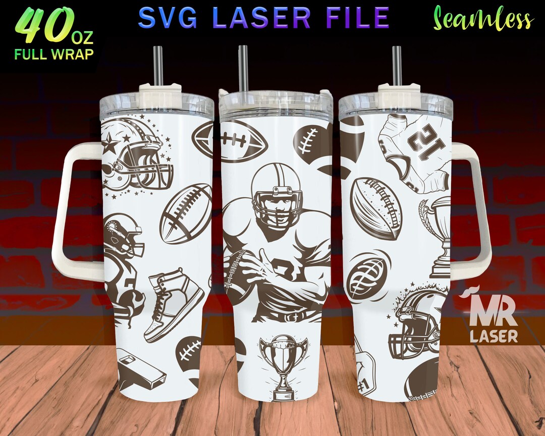 American Football Laser Engraved Full Wrap Design for 40oz Tumbler ...