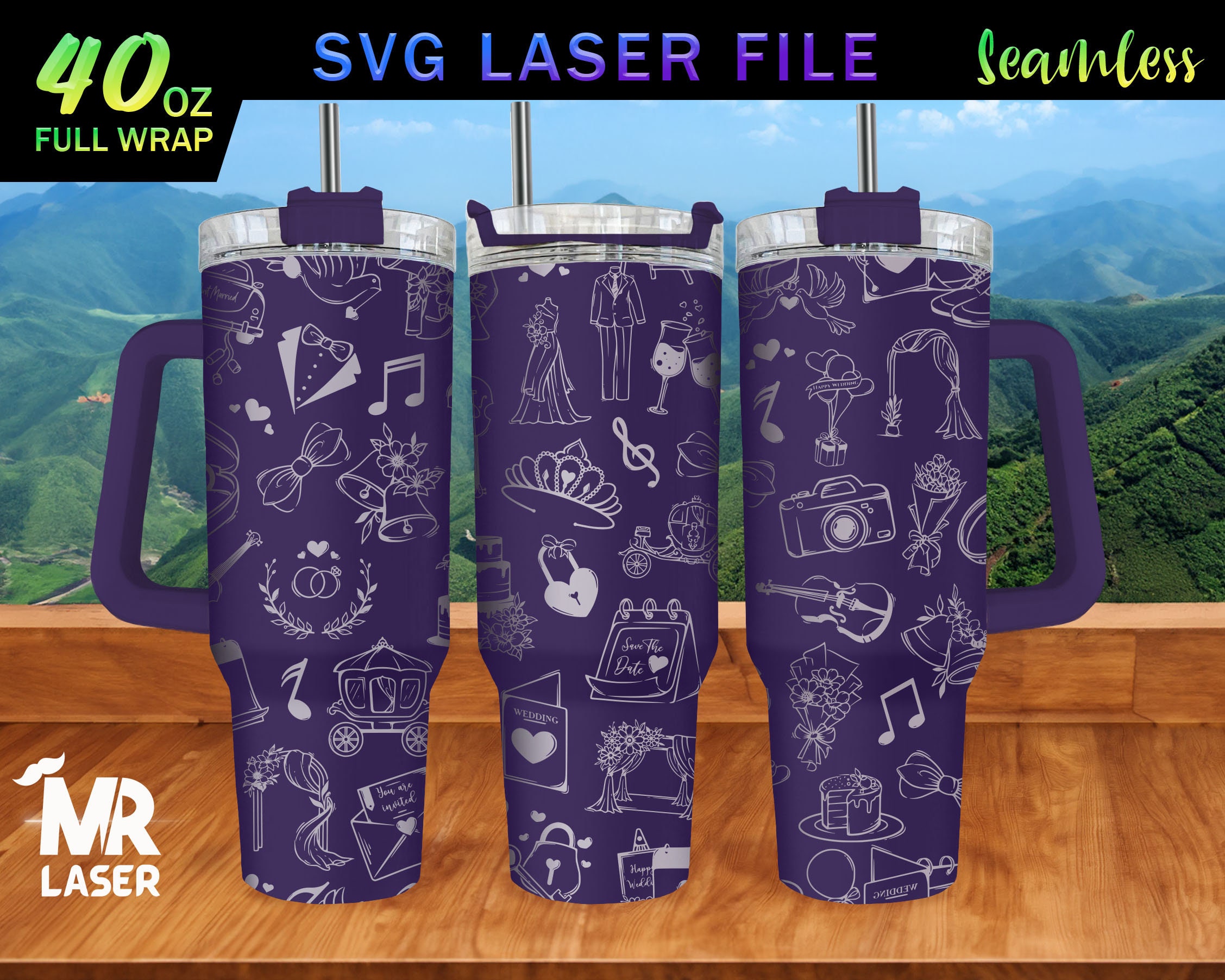 Wedding Laser Engraved Full Wrap Design for 40 Oz Tumbler, Wedding ...