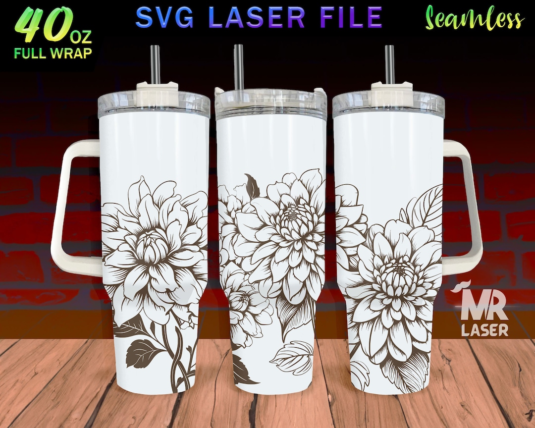 Dahlia Laser Engraved Full Wrap Design for 40oz Tumbler, Dahlia SVG ...
